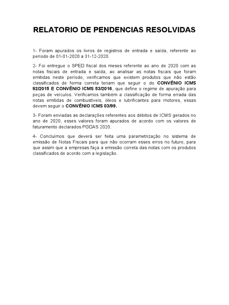Relatório de Pendências Fiscais 2020 | PDF