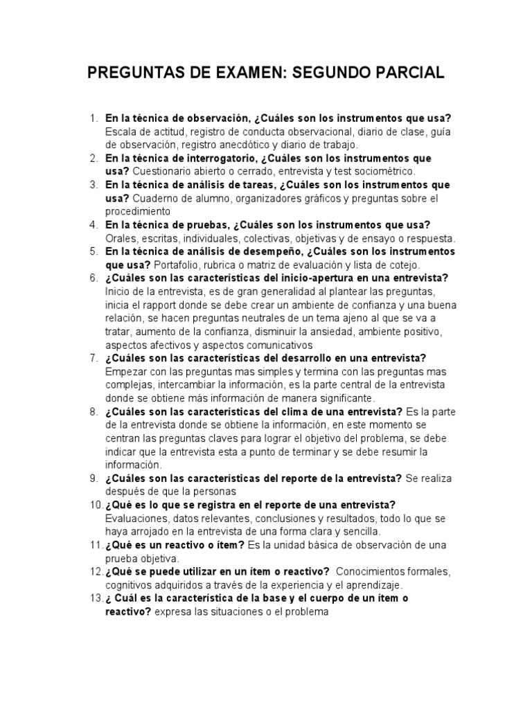 Preguntas de Examen - Segundo Parcial | PDF | Evaluación | Validez (Estadísticas)