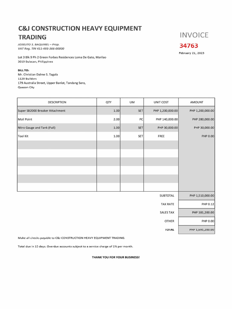 1129 - DR - Hydraulic Breaker - 03 - Invoice | PDF