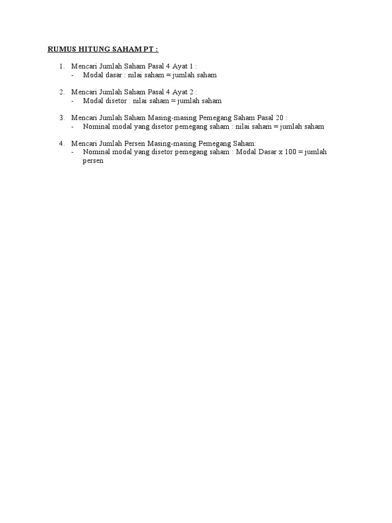 Rumus Hitung Saham PT | PDF | Pengelolaan Keuangan & Uang