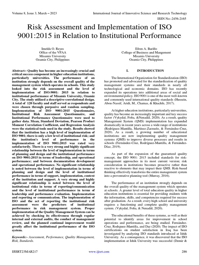 ISO 9001:2015 Impact on University Performance | PDF | Quality ...
