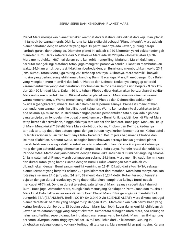 Serba Serbi Dan Kehidupan Planet Mars | PDF