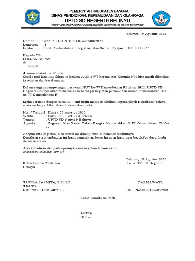 Surat Undangan Kegiatan PHBN Jalan Santai Sekolah | PDF
