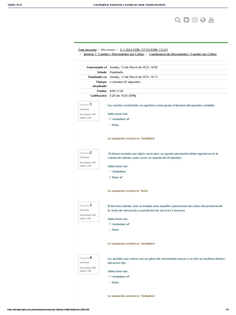 Cuestionario de Documentos y Cuentas Por Cobrar - Revisión Del Intento | PDF | Business | Dinero