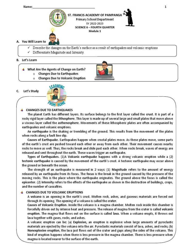 Science 6 - Modules - Q4 - Sir Aljon | PDF | Types Of Volcanic Eruptions | Volcano