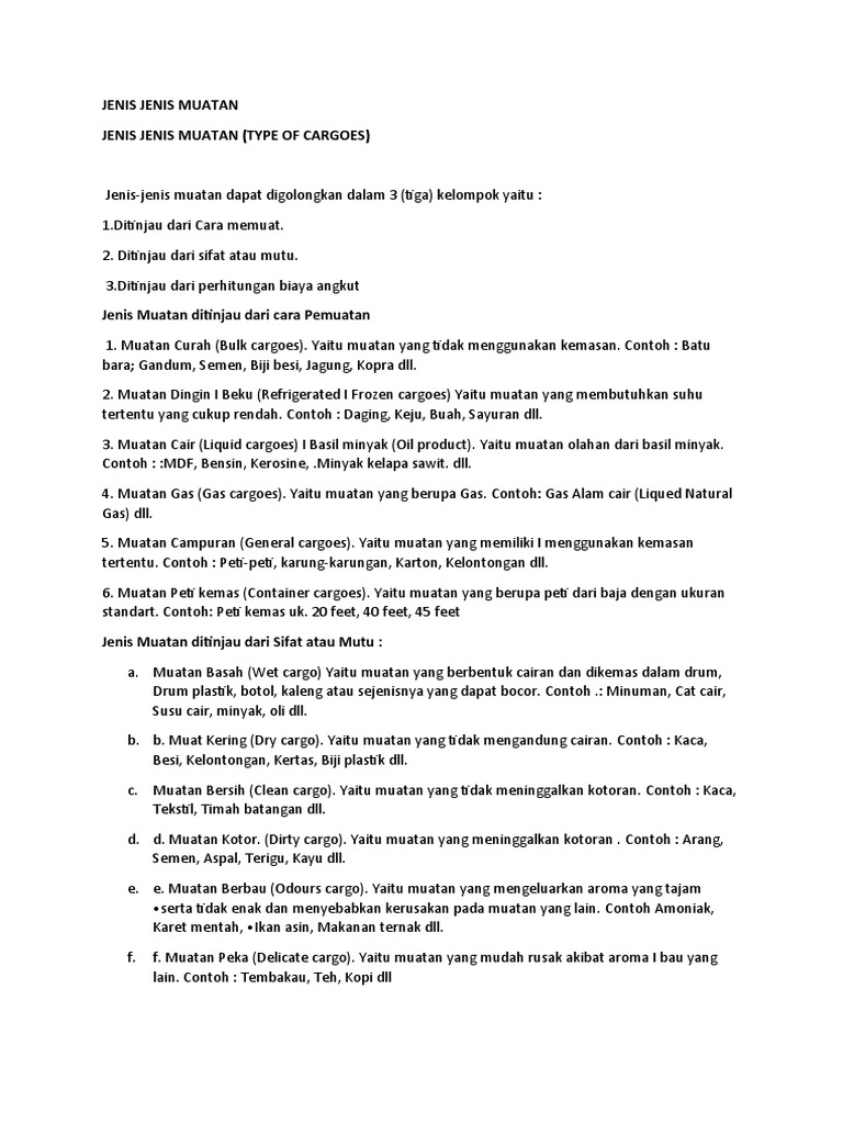 Catatan Jenis Jenis Muatan Dan Tugas | PDF