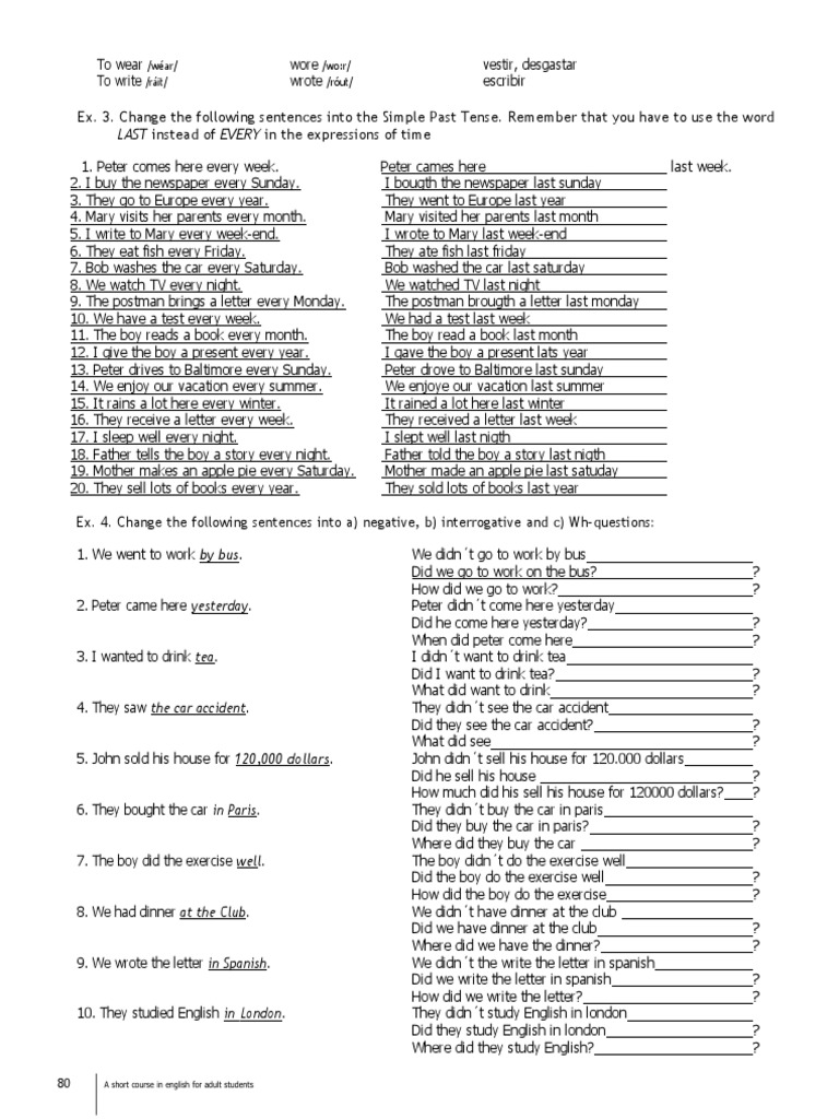 Simple Past Tense Exercises Guide | PDF