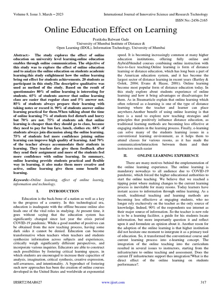 Online Education Effect On Learning | PDF | Educational Technology ...