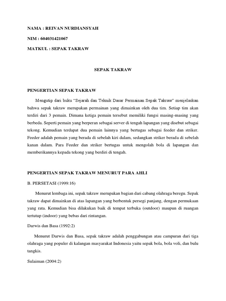 Reivan Nurdiansyah Tugas Sepak Takraw | PDF