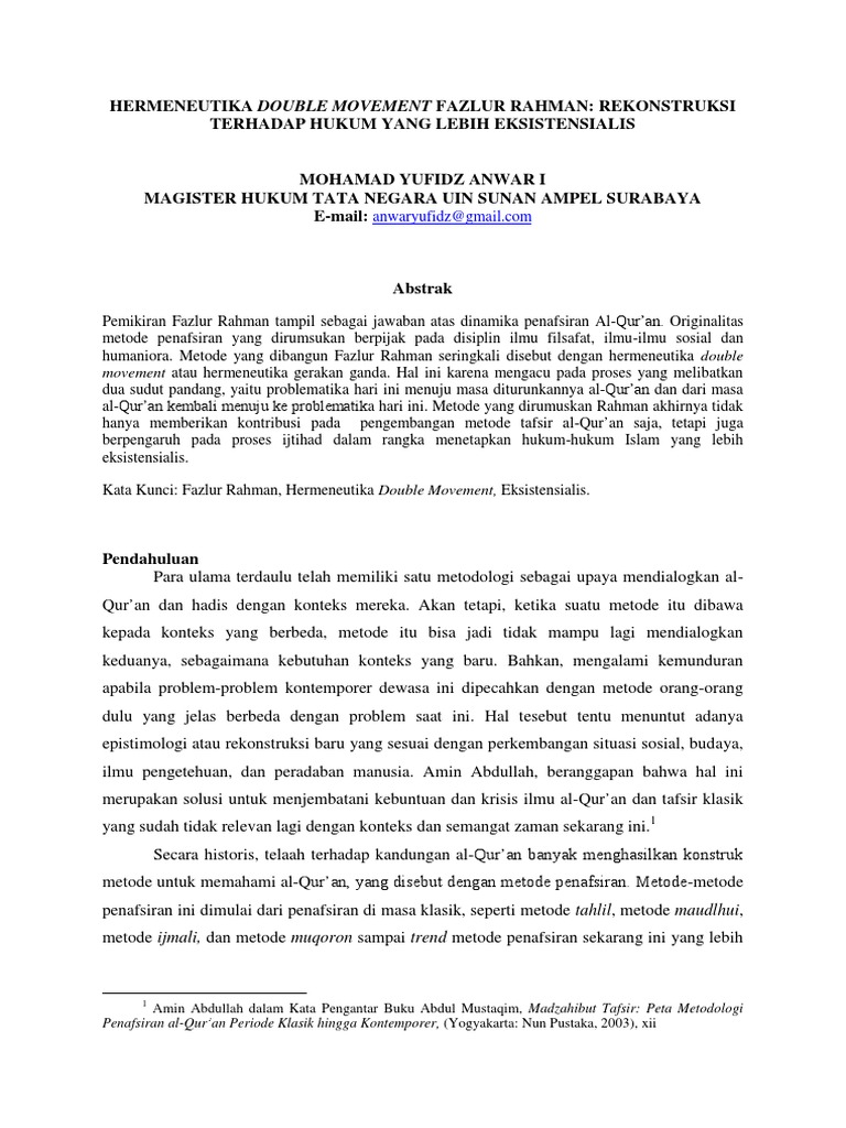 Hermeneutika Double Movement Fazlur Rahman | PDF