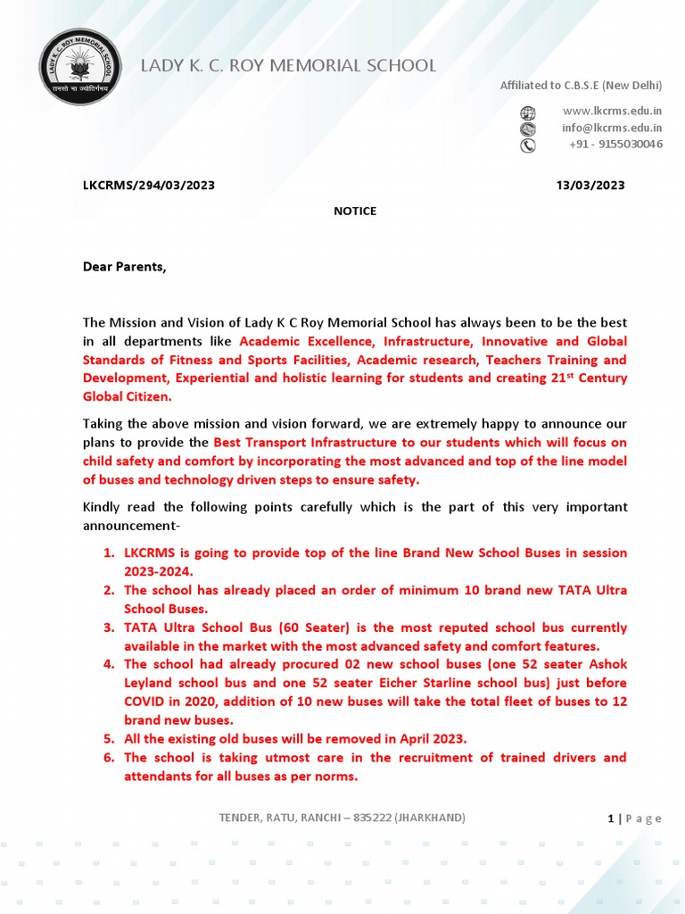 New Bus Notice-English PDF | PDF | Bus | School Bus