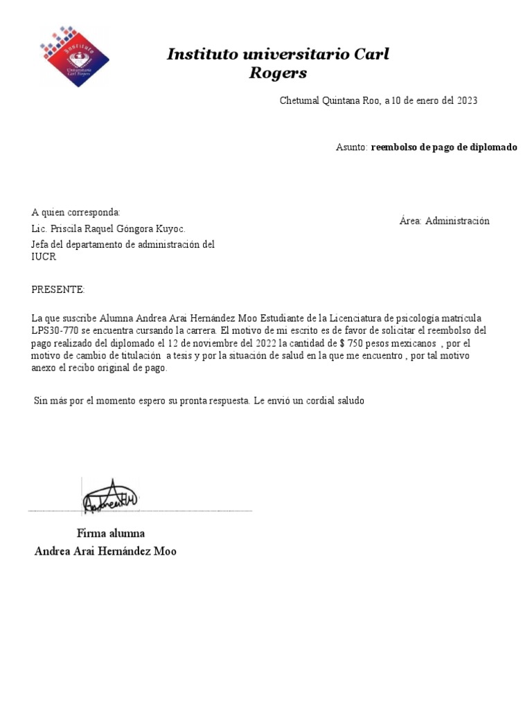 Carta Motivo para El Aplazamiento de La Mensualidad Del Mes de Enero | PDF