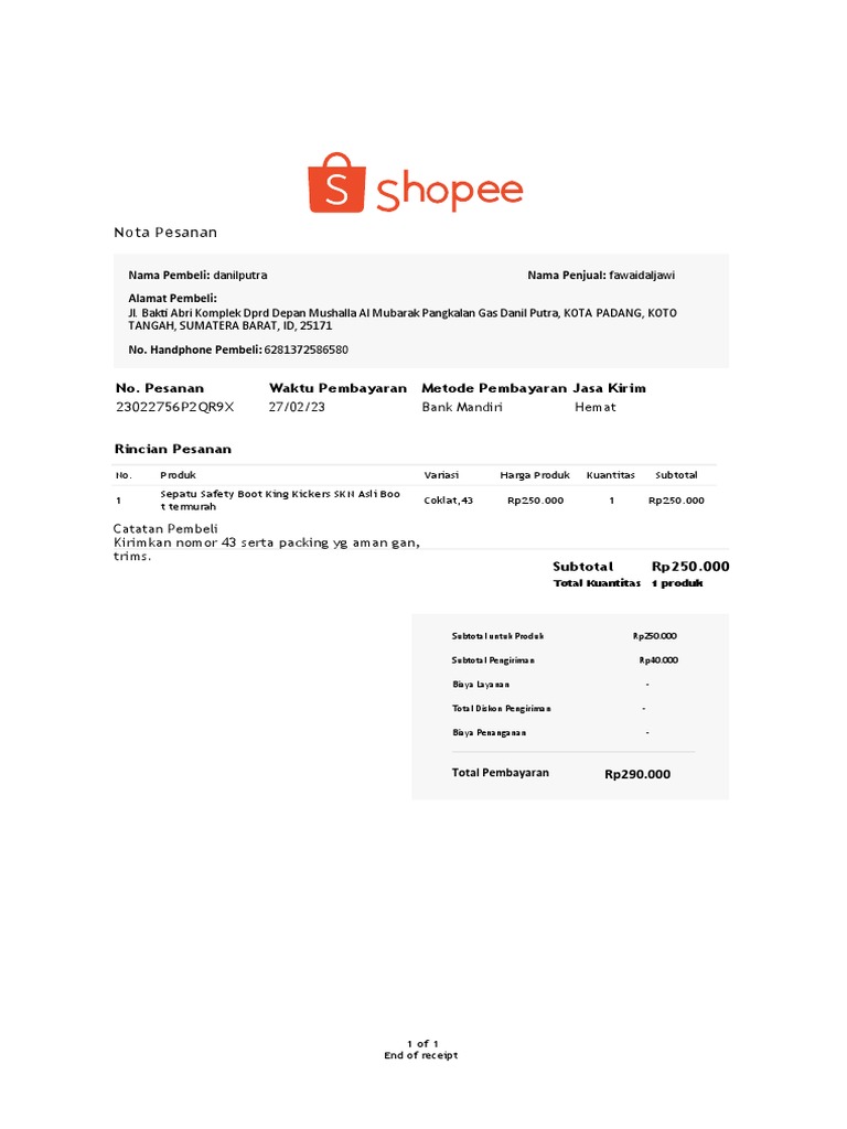 BON Sepatu Sopir (Recovered) | PDF