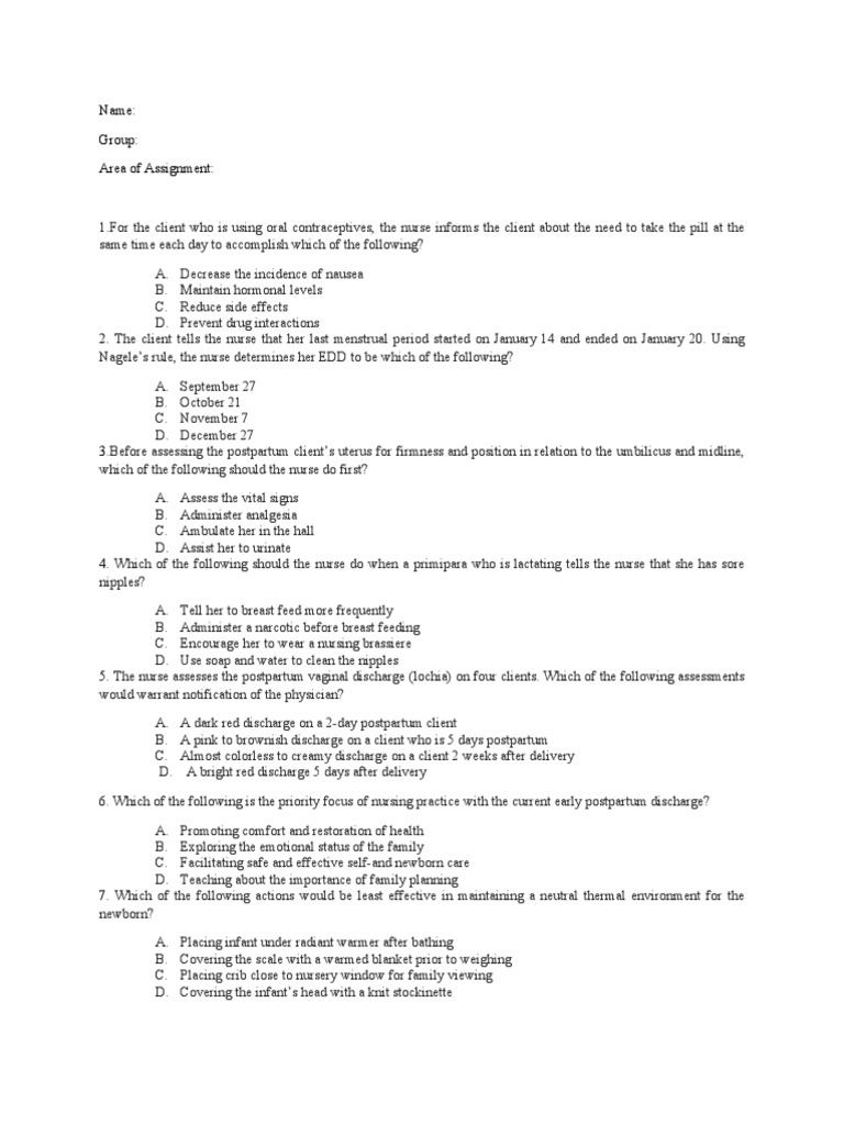 Delivery Room - Post Test | PDF | Childbirth | Pregnancy