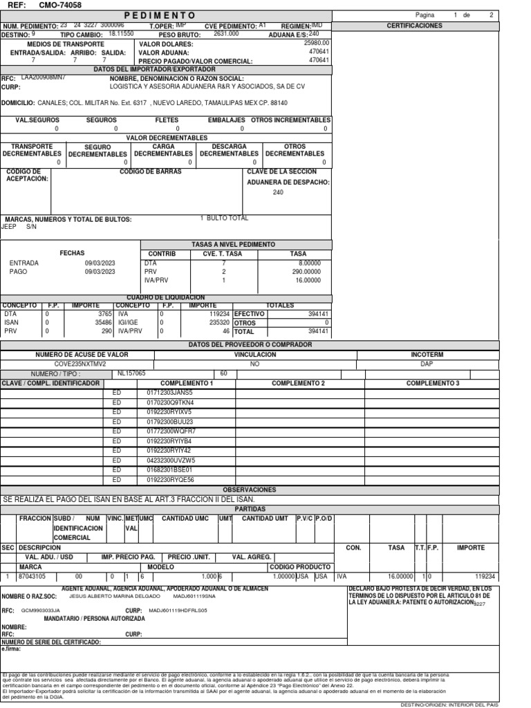 Documento de Pedimento Aduanal | PDF | Economias | Business
