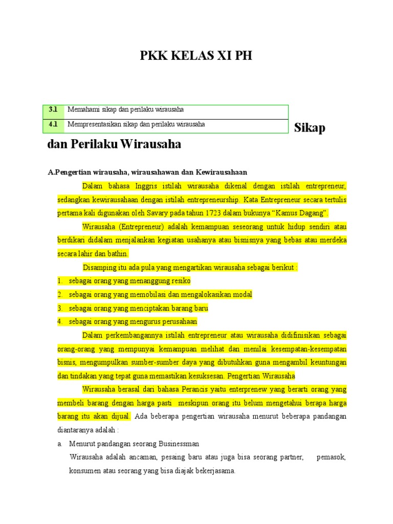 PKK KELAS XI PH TTTTT | PDF