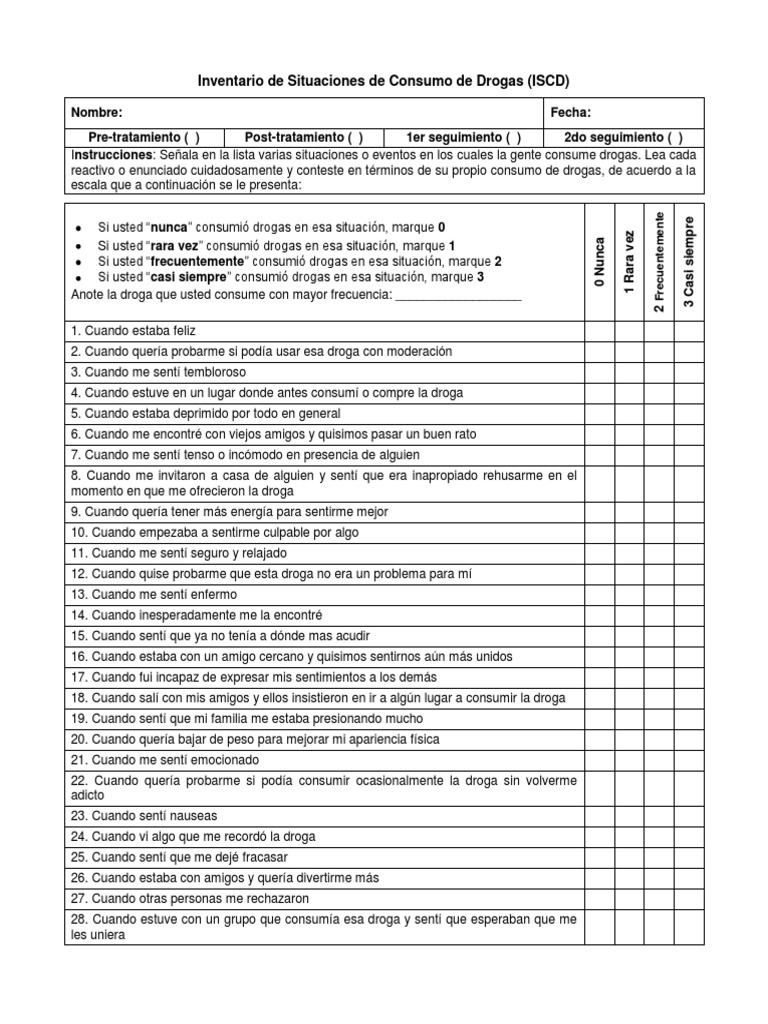 Inventario de Situaciones de Consumo de Drogas (ISCD) | PDF | Drogas