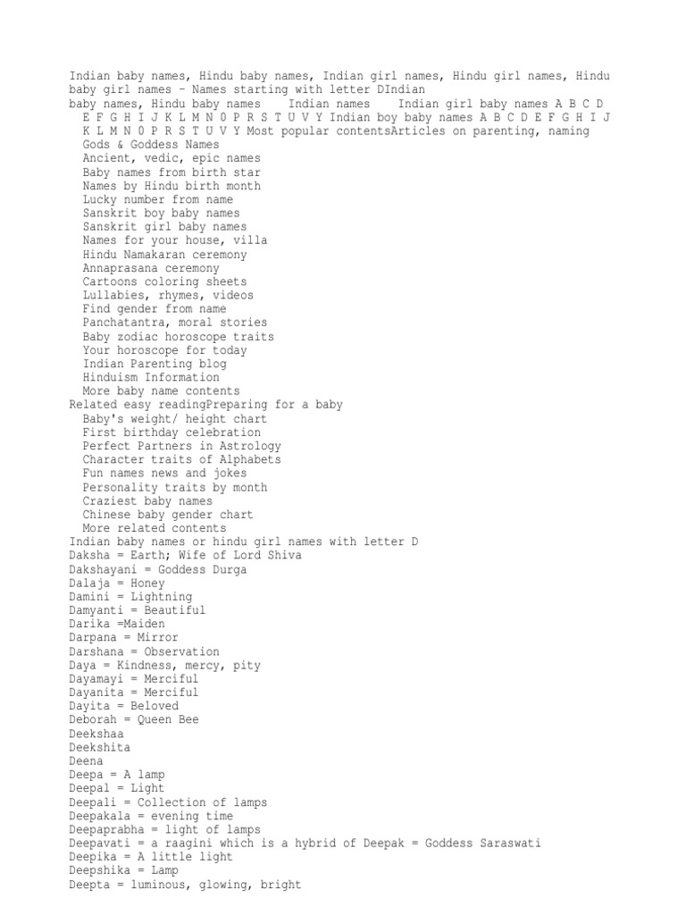 Indian Baby Names, Hindu Baby Names, Indian Girl Names, Hindu Girl ...