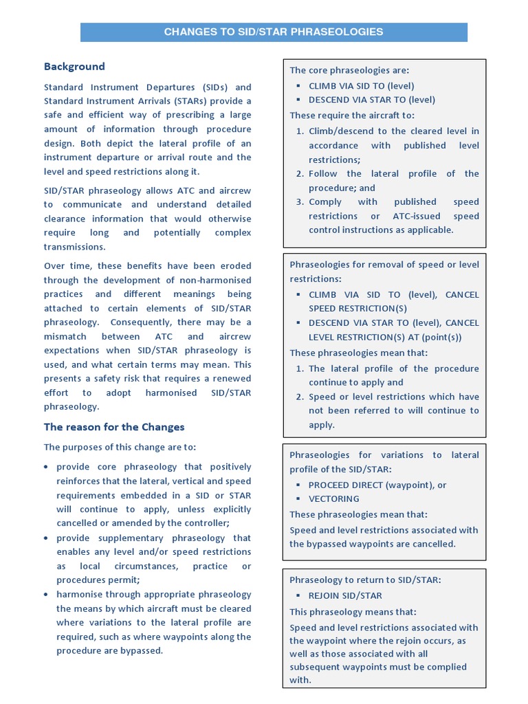 ICAO Changes To SID and STAR Phraseologies | PDF | Aviation Safety | Aviation
