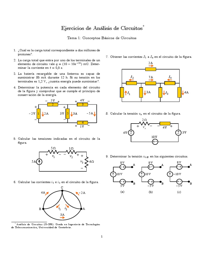 Ejercicios Conceptos Basicos Circuitos | PDF | Electrónica | Ciencia de los Materiales