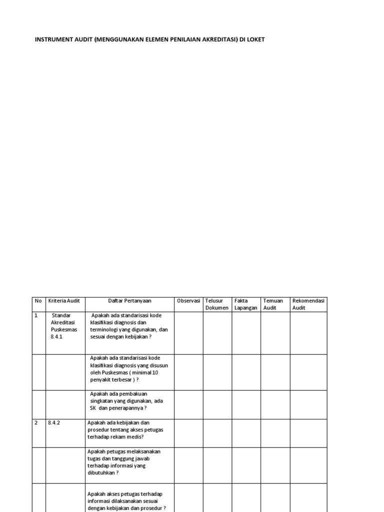 Contoh Instrumen Audit Internal | PDF