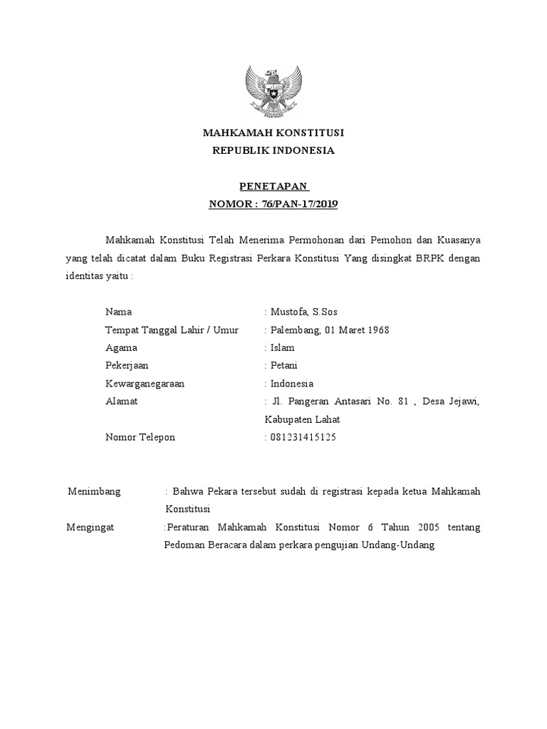 Surat Penetapan Panitera Pengganti Mahkamah | PDF