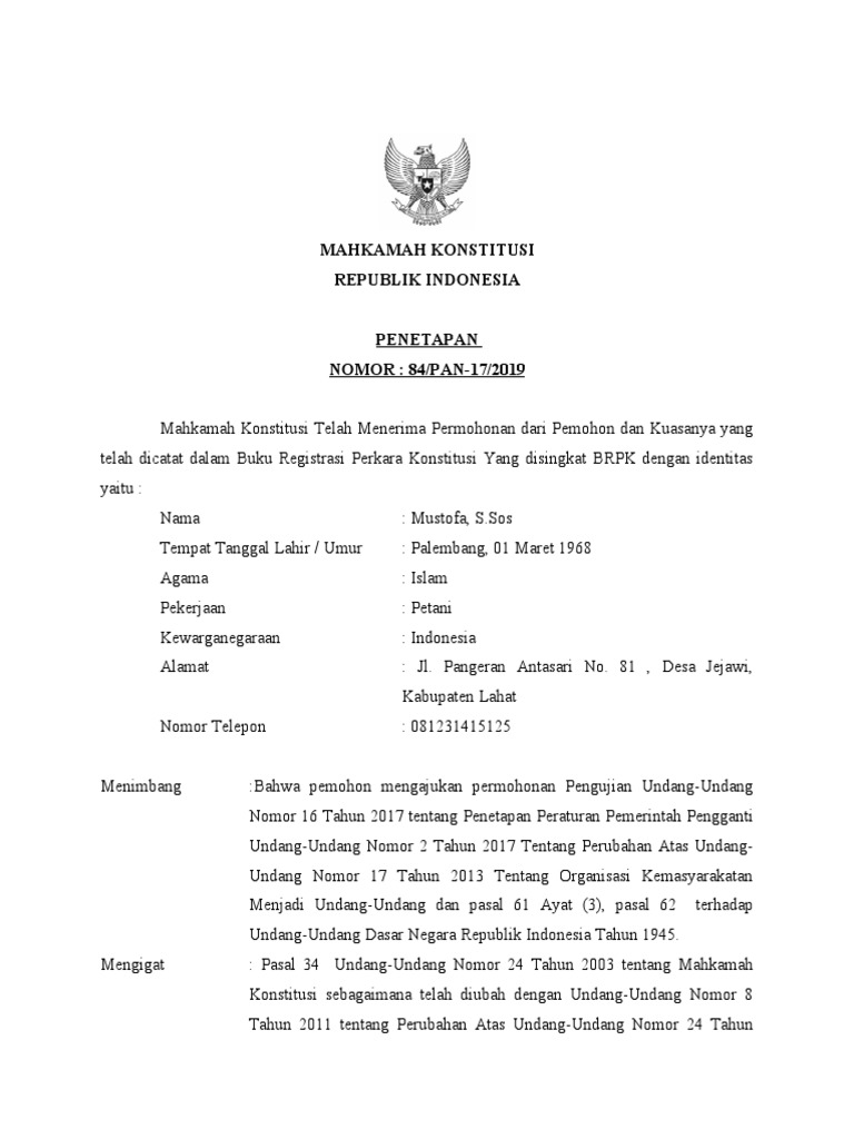 Penetapan Hari Sidang MK 11 Juni 2019 | PDF