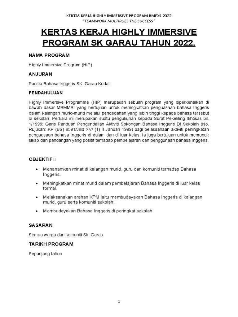 Contoh Kertas Kerja HIP | PDF