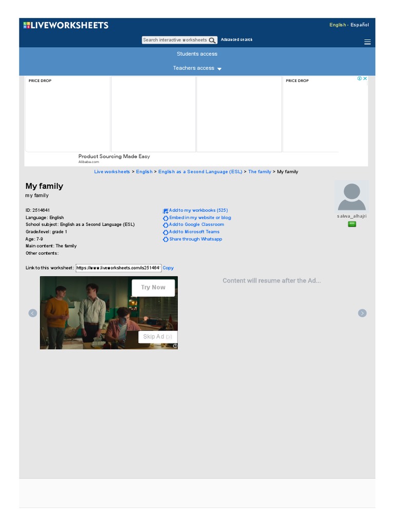 My Family Online Exercise For Grade 1 PDF | PDF