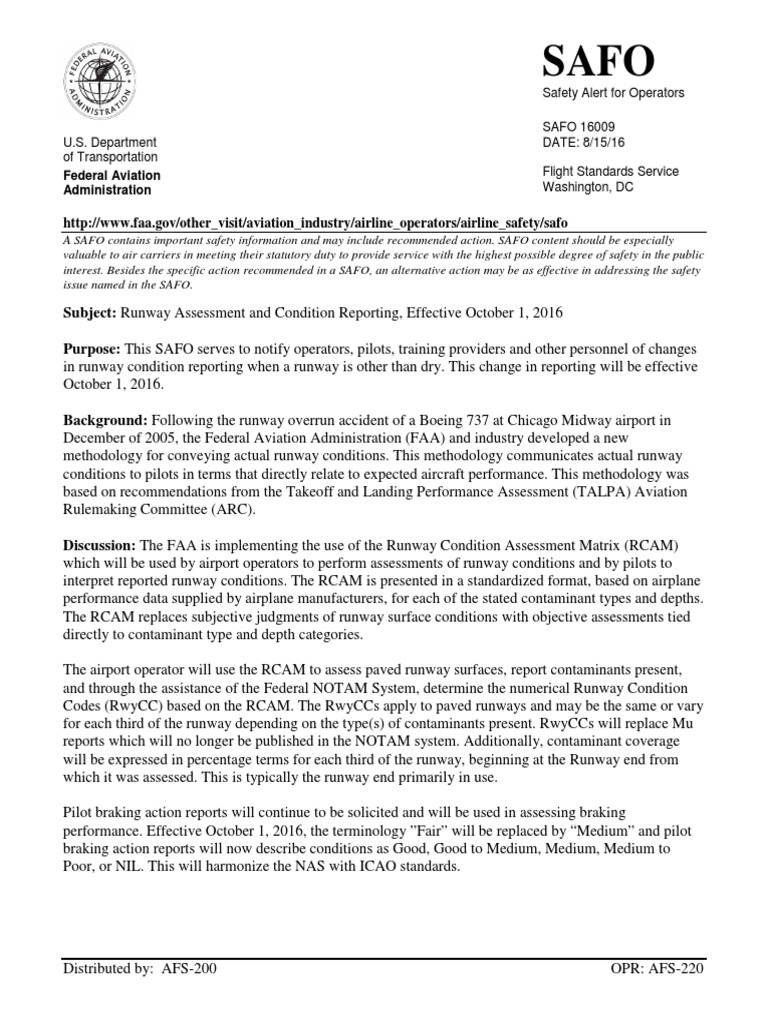 SAFO16009 Runway Assessment and Condition Reporting | PDF | Runway ...