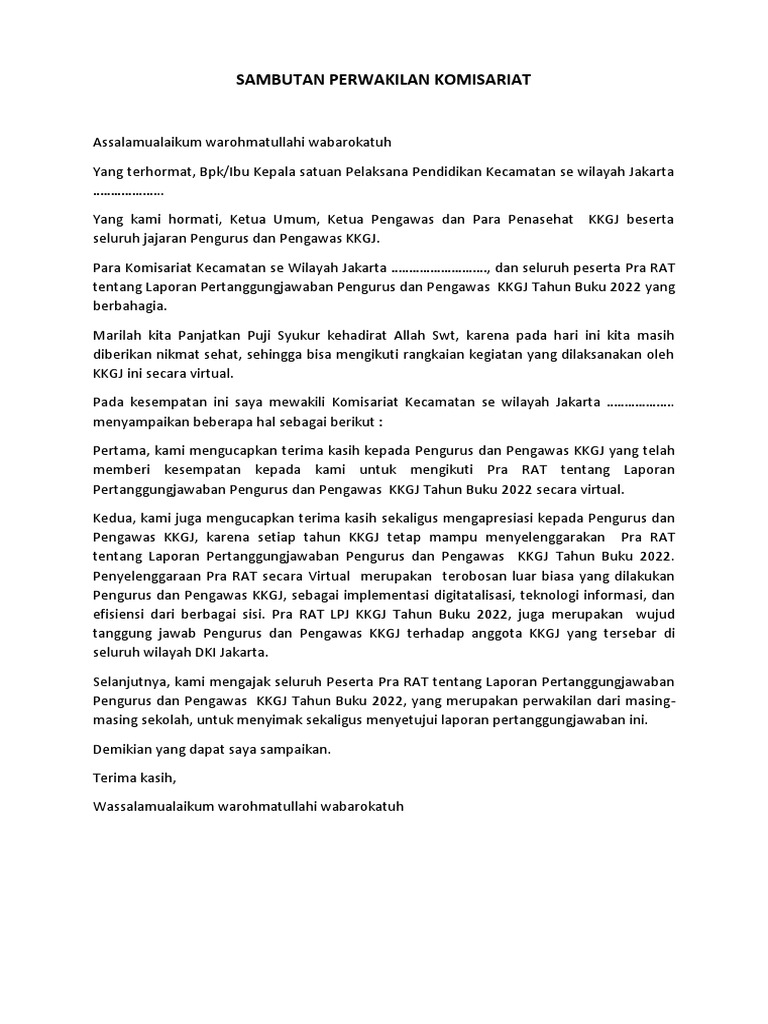 Pra Rat Sambutan Komisariat Tahun Buku 2022 | PDF