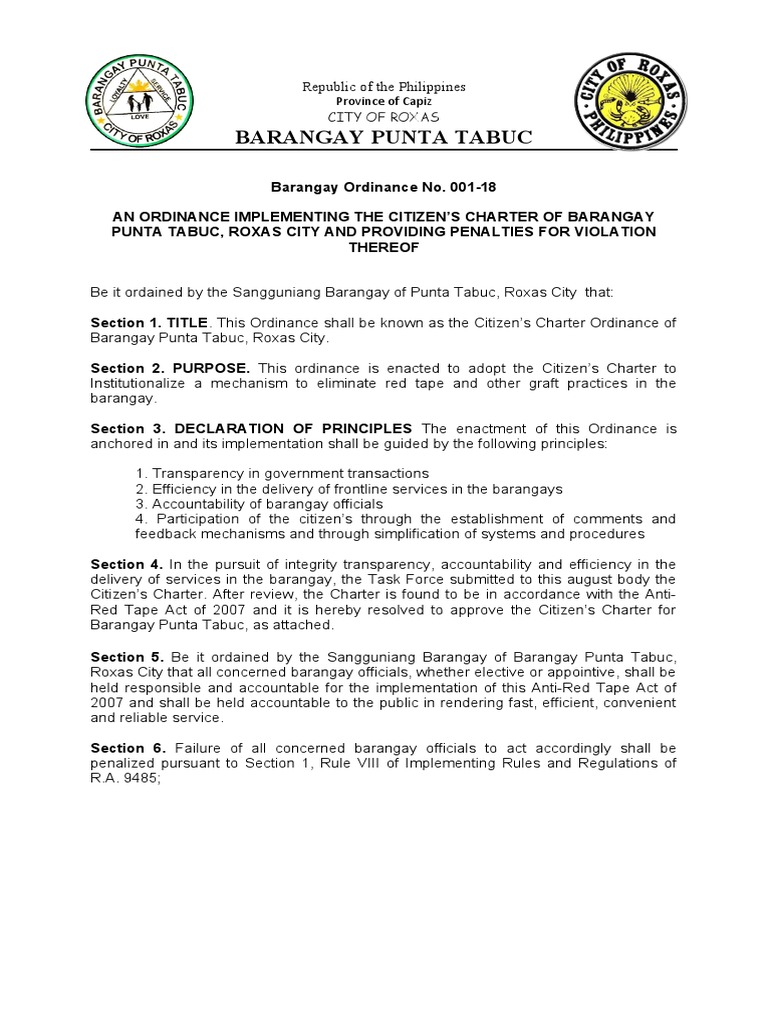 Barangay Punta Tabuc Citizen's Charter | PDF | Government | Governance