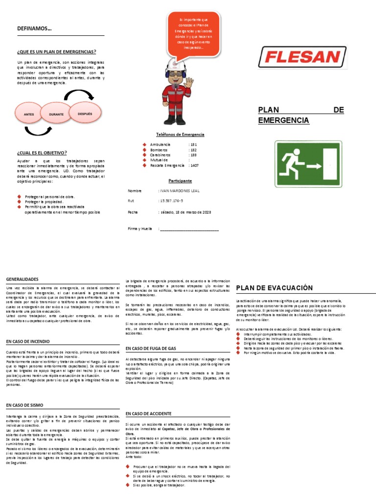 Triptico Plan de Emergencia | PDF | Primeros auxilios
