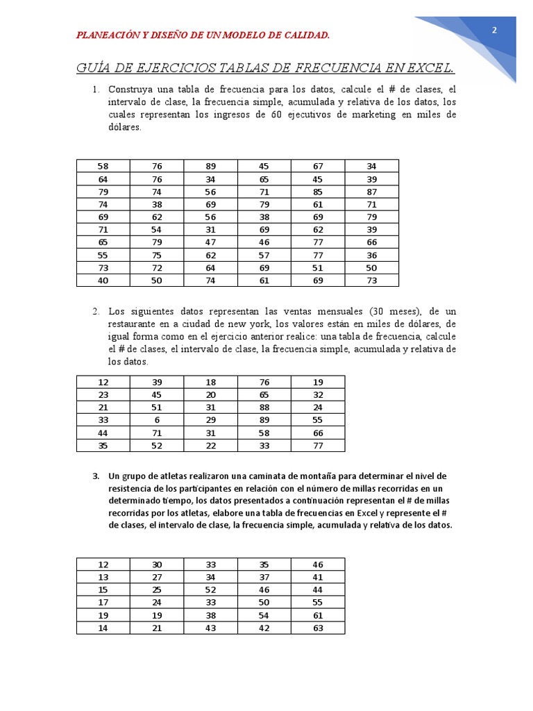 GUÍA DE EJERCICIOS TABLAS DE FRECUENCIA | PDF