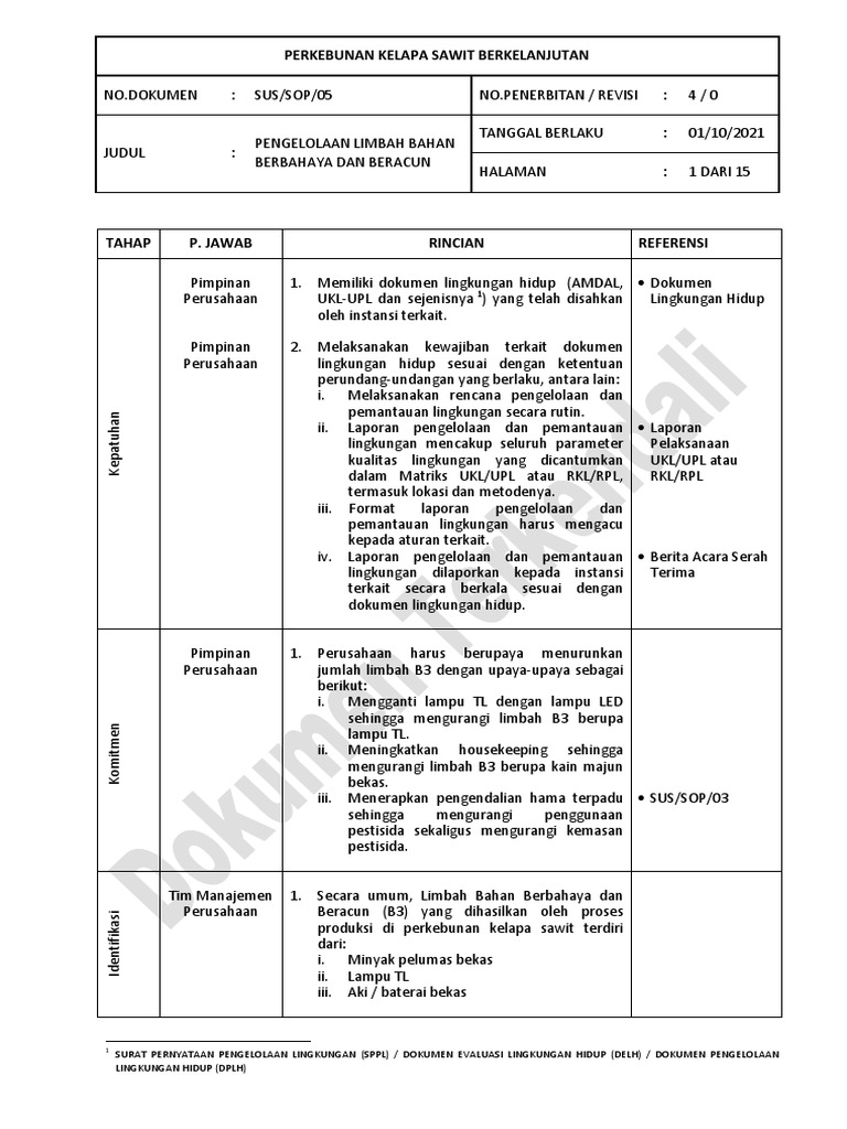 SUS-SOP-05 Pengelolaan Limbah B3 | PDF