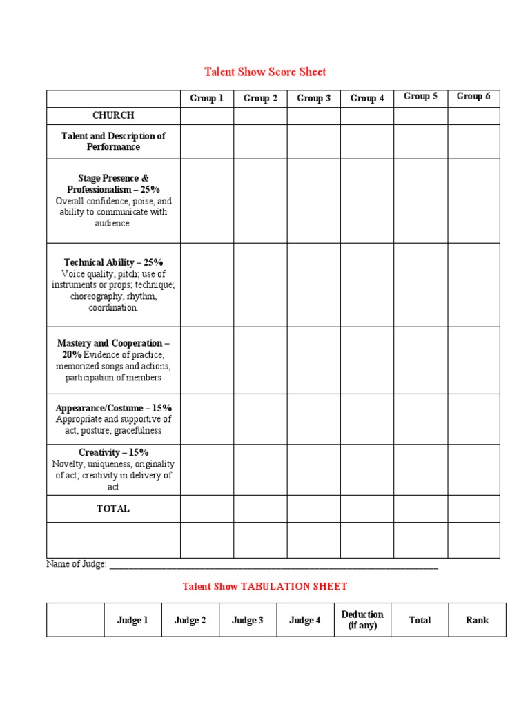 Talent Show Score Sheet | PDF