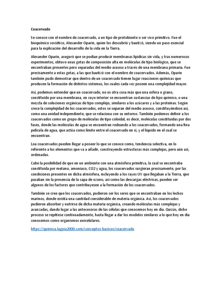 Coacervados: Origen de la Vida Primaria | PDF | Compost | Descomposición