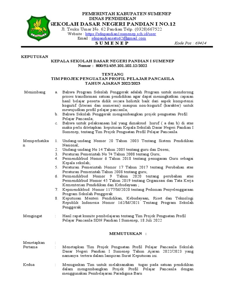 Saya Sedang Berbagi 'SK TIM Projek Penguatan Profil Pelajar Pancasila ...