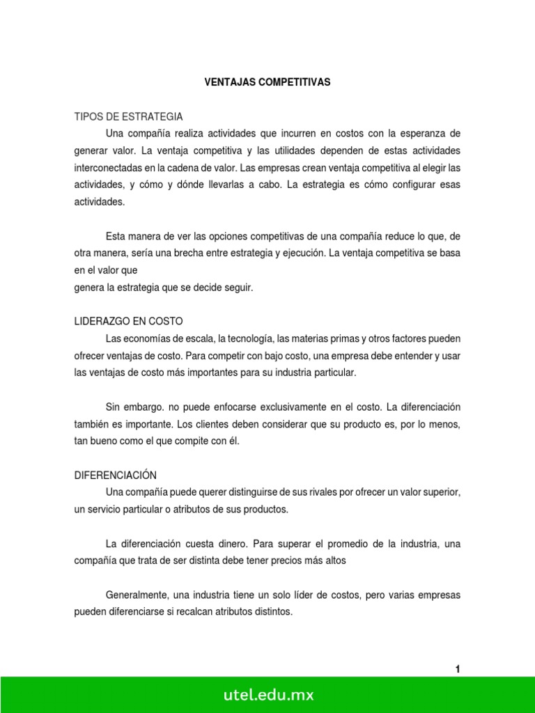 Resumen de Ventajas Competitivas | PDF | Ventaja competitiva | Cadena de valor