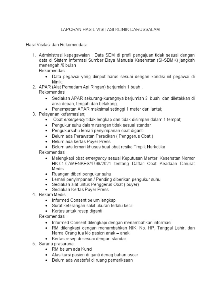 Laporan Hasil Visit Darussalam | PDF