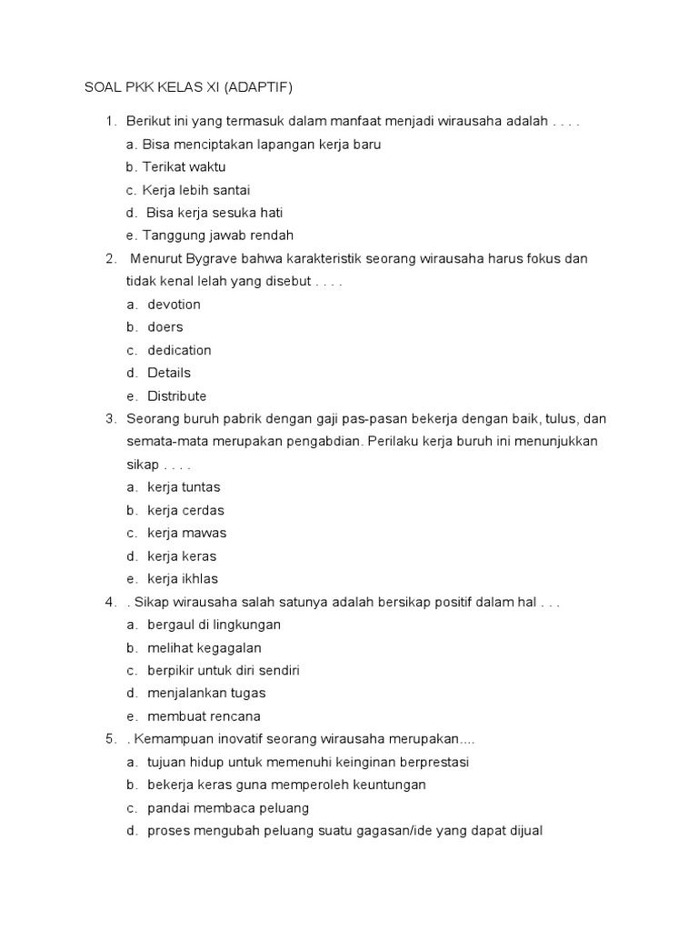 SOAL PKK KELAS XI Share | PDF