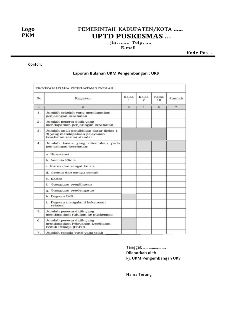 Laporan Bulanan UKM Pengembangan UKS | PDF