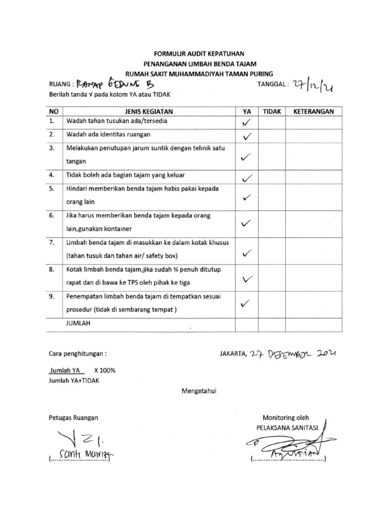 Bukti Form Audit Kepatuhan Penanganan Limbah B3 | PDF