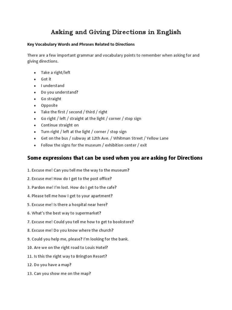 Asking and Giving Directions in English | PDF