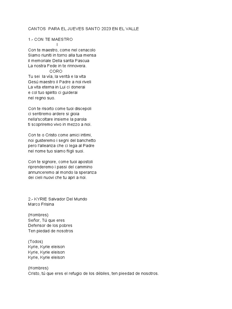 Cantos para Jueves Santo 2023 | PDF | Cristo (título) | eucaristía