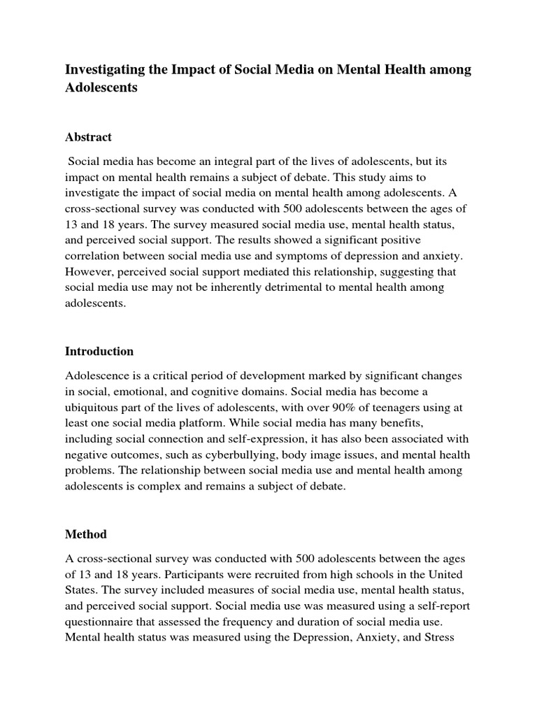 Investigating The Impact of Social Media On Mental Health Among ...