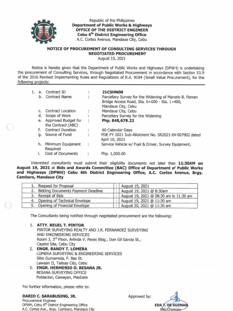Notice of Procurement of Consulting Services Through Negotiated ...