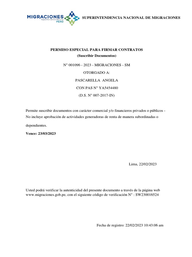 Permiso Especial de Firma a Angela | PDF