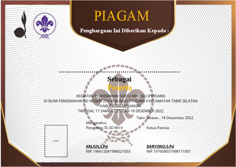 Piagam Peserta Perkemahan SD 2022 | PDF