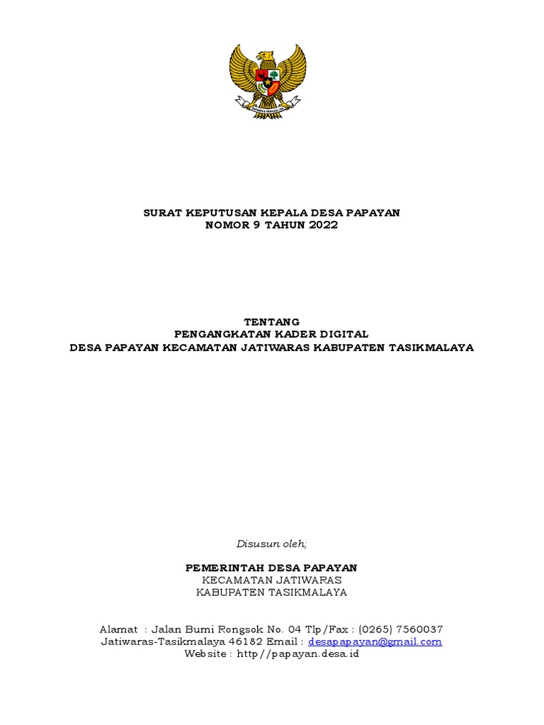 SK Nomor 9 Tentang Pengangkatan Kader Digital | PDF